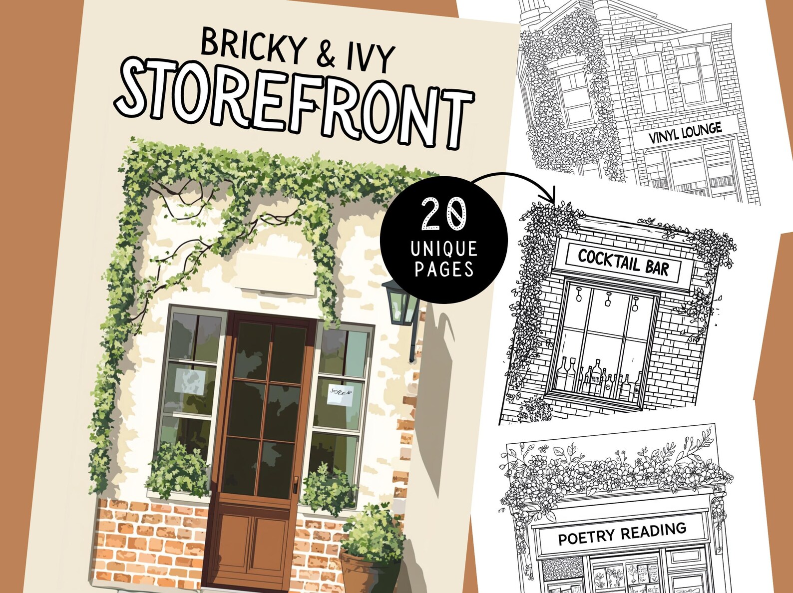 Storefront Coloring, Brick and Ivy Exterior, Floral Flower Shopfront ...