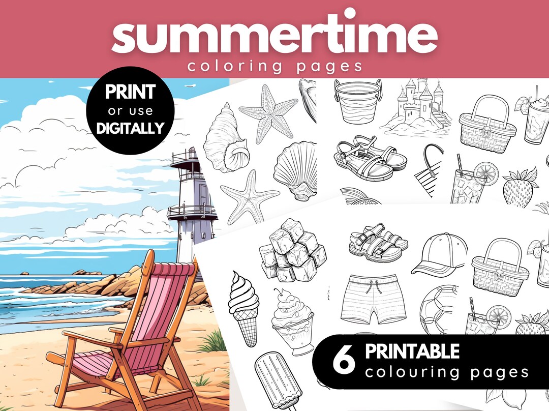 Summer Coloring Sheets, Printable Colouring Book for Adults and Kids ...