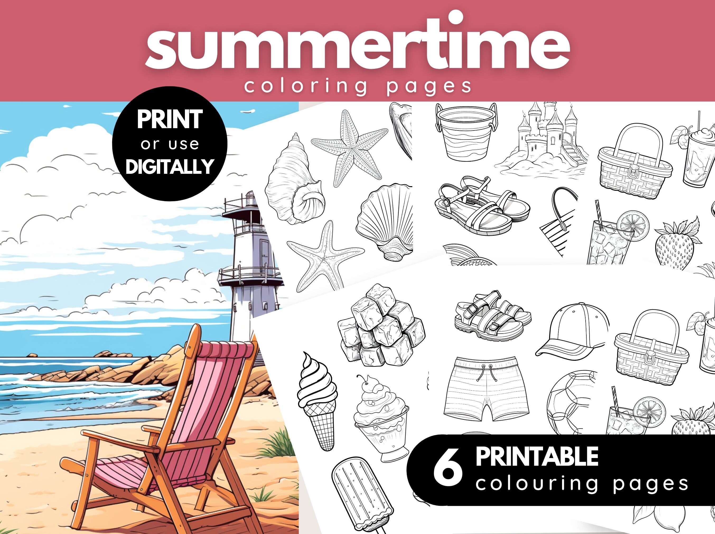 Summer Coloring Sheets, Printable Colouring Book for Adults and Kids ...