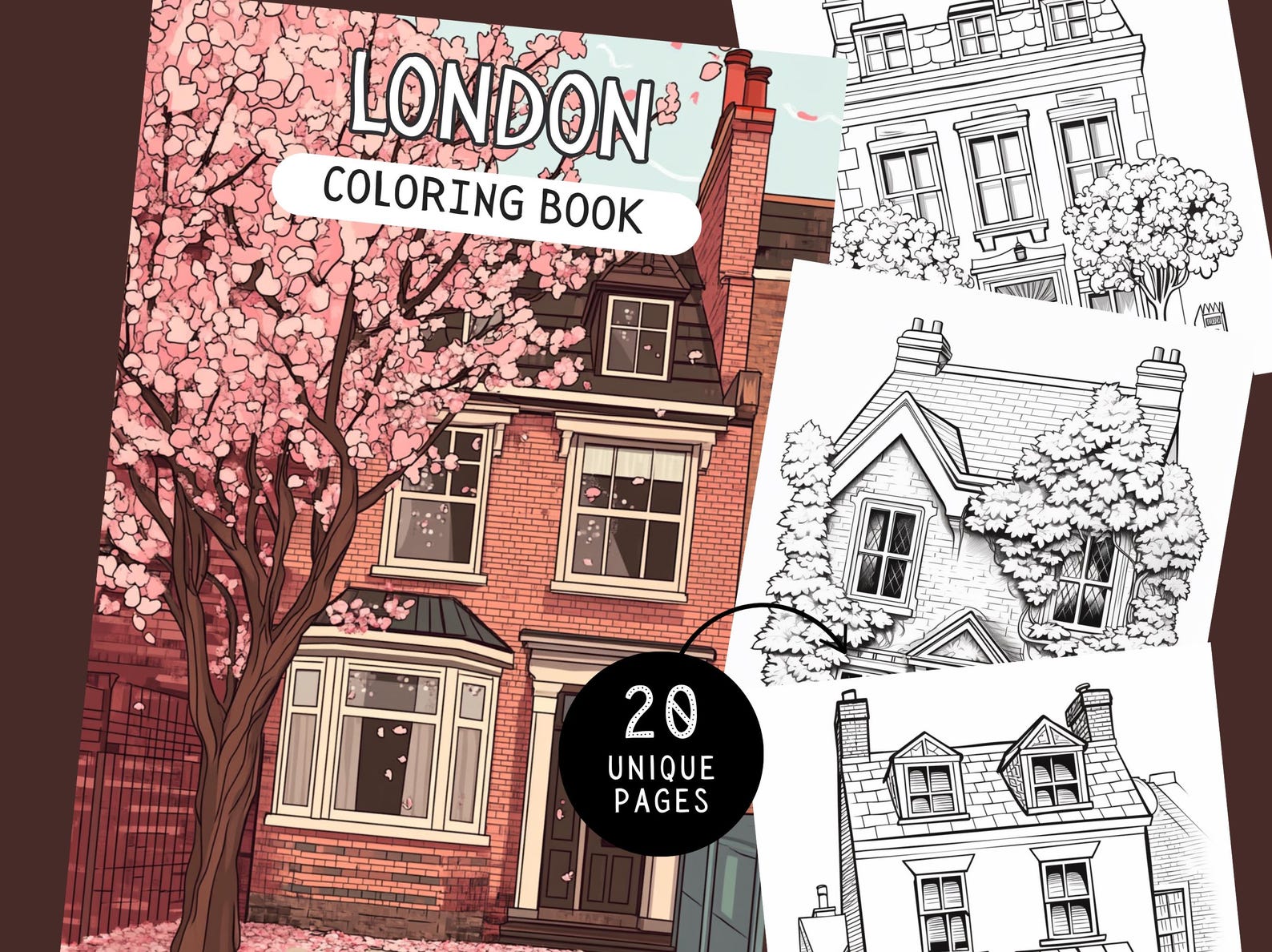 Adult Coloring Pages Houses, 20 Floral House Coloring Sheets, Bricky ...