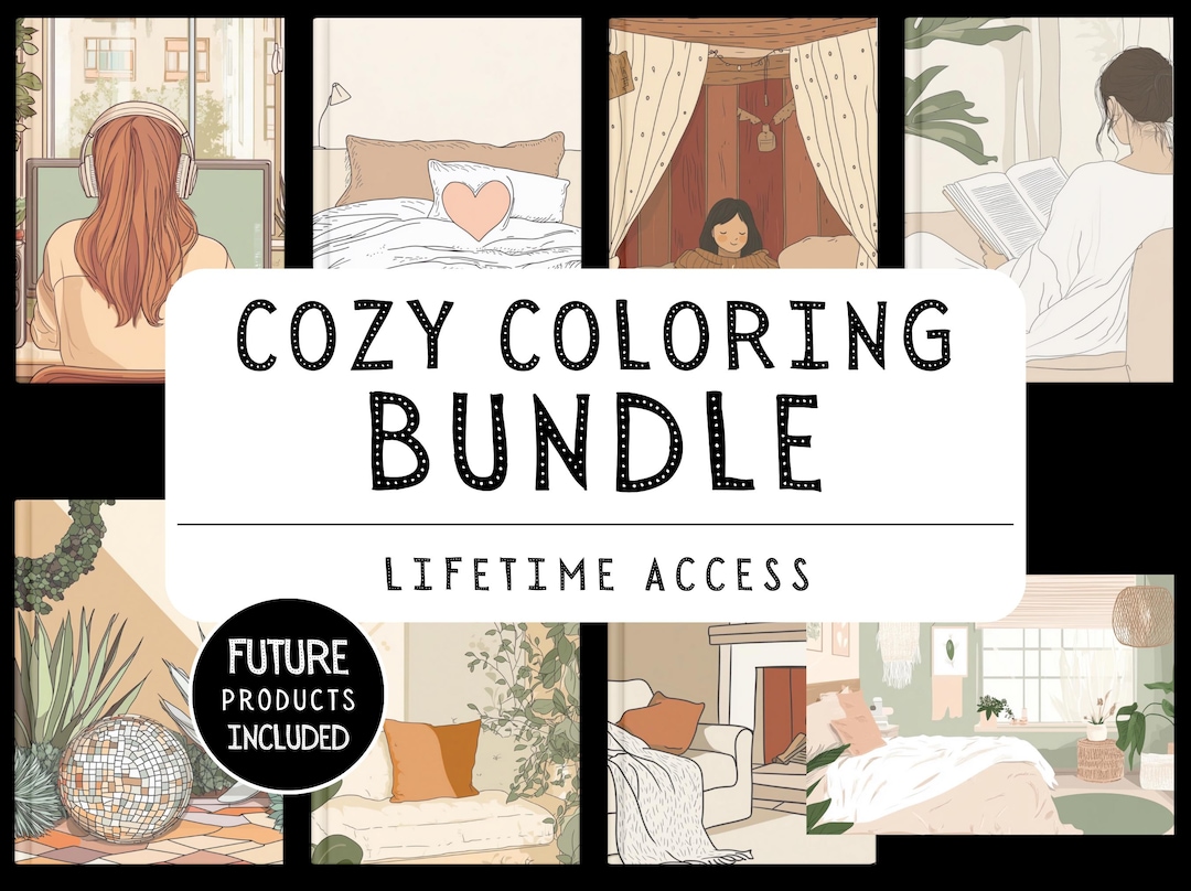 Cozy Coloring Book BUNDLE, Comfy Coloring Books, Soft Girl Era, Bold ...