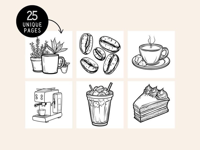 Simple Coffee Shop Coloring, Cute Coffee Lover Coloring Book, Easy to ...