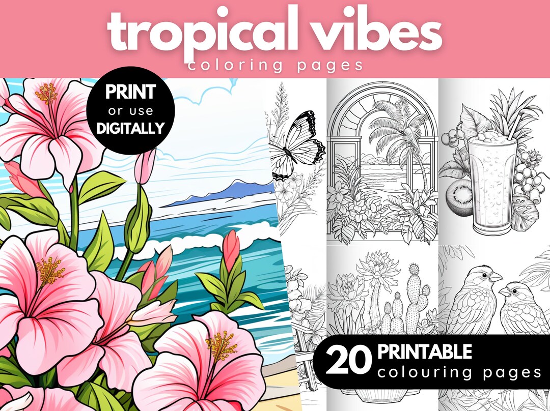 Beach Party Coloring Page, Summer Holiday Coloring Pages, Floral Adult ...