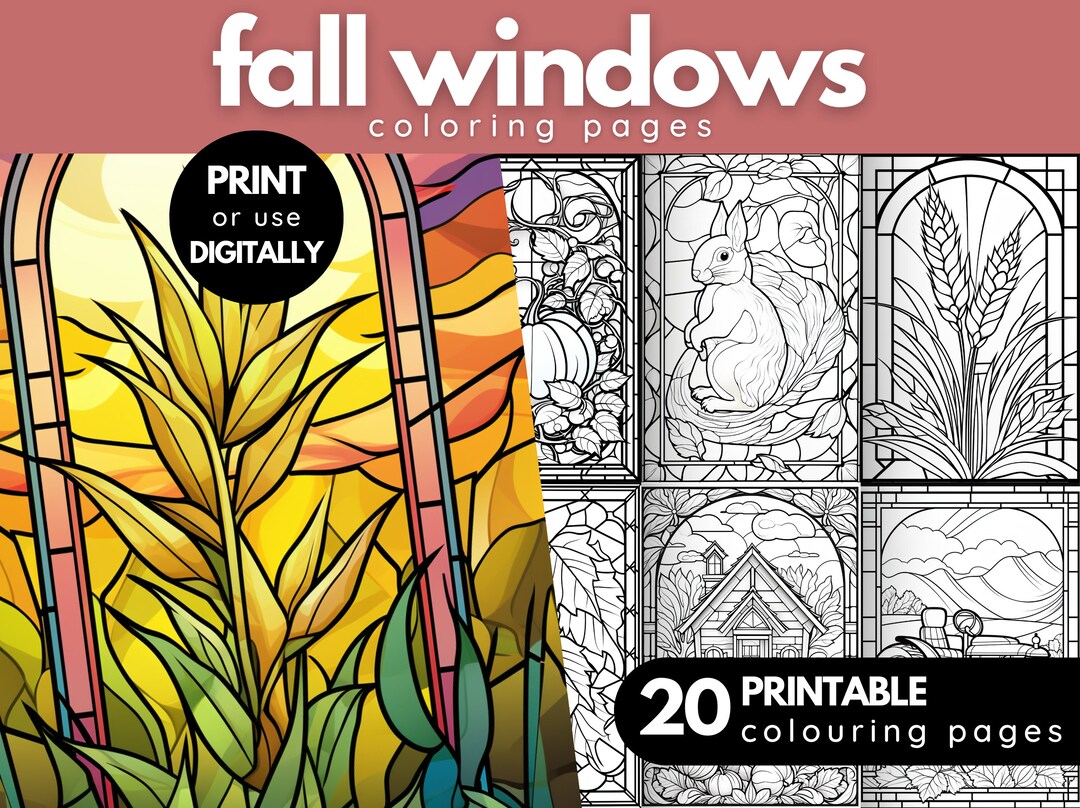 Stained Glass Coloring Pages, Fall Window Coloring Sheets, Autumn ...