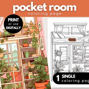 Pocket Room Coloring, Printable Activity Page for Adults, Boho Tiny ...