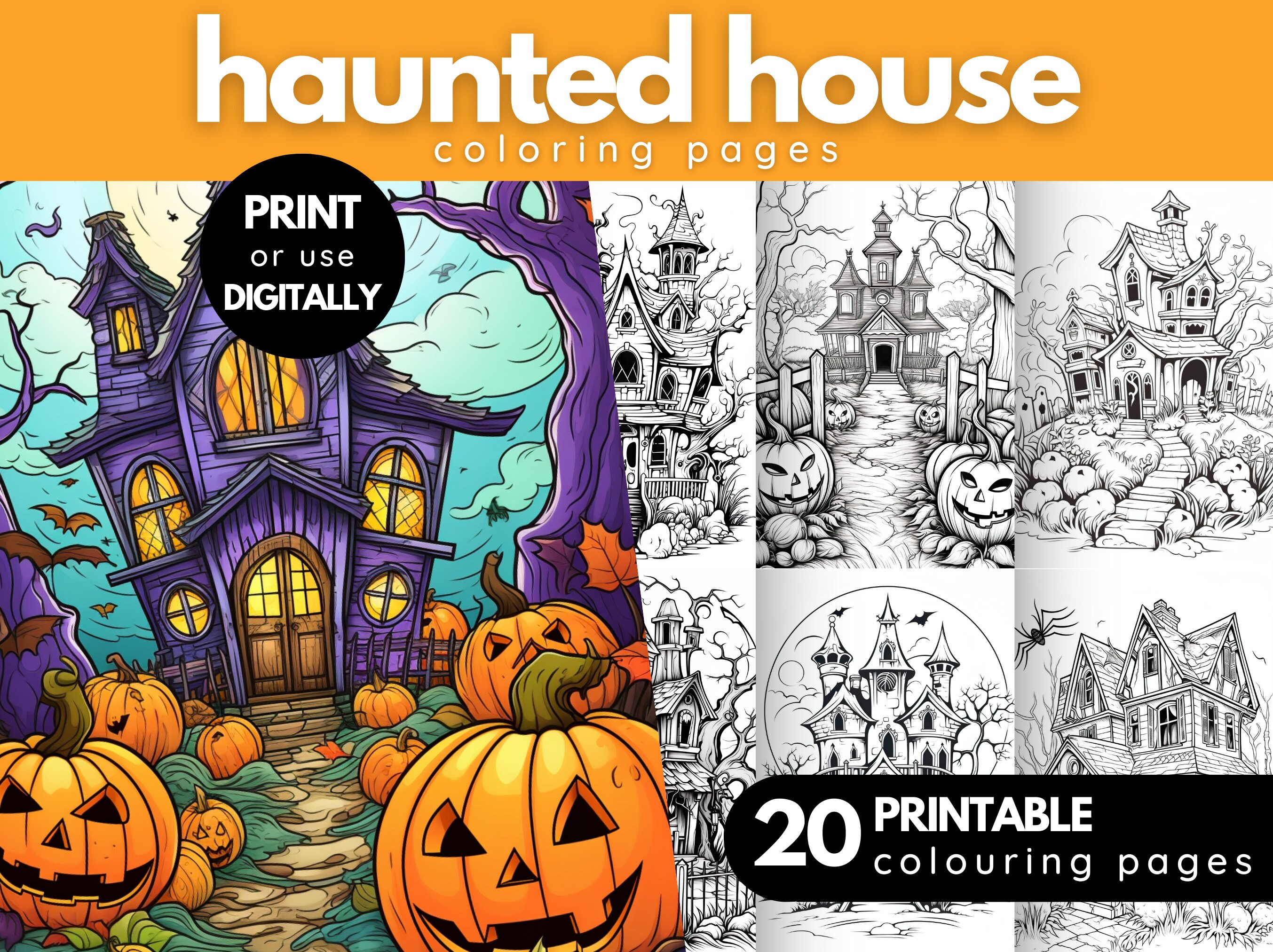 Haunted House Coloring Page, Halloween Coloring Book, Coloring for ...
