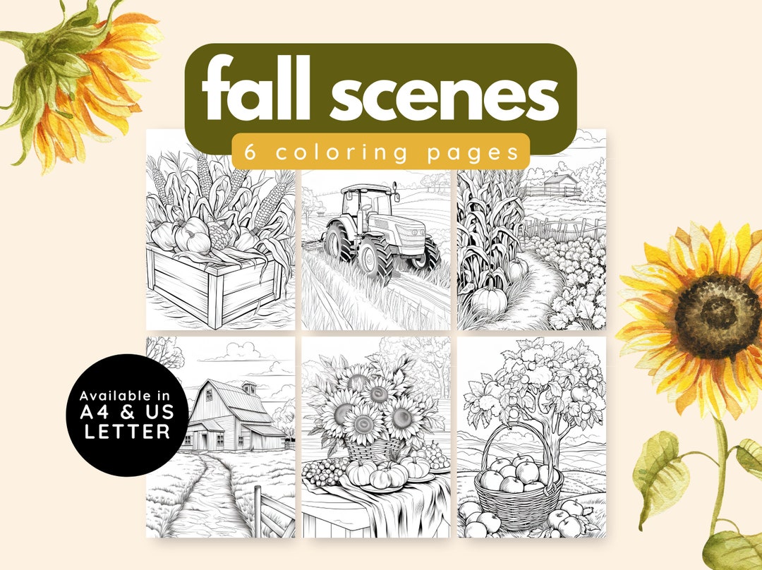 Fall Coloring Pages for Adults, Autumn Coloring Scenes, Cozy Autumnal ...