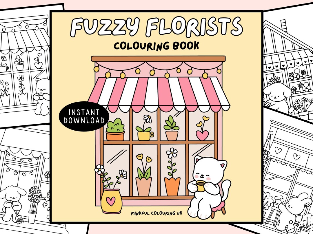 Cozy Friends Coloring Book, Cute Animal Flower Shop Storefront ...