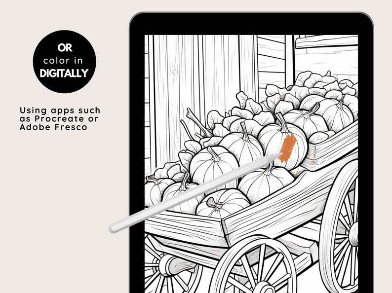 Bold and Easy Fall Coloring Page, Single Page Coloring Sheet, Wooden ...