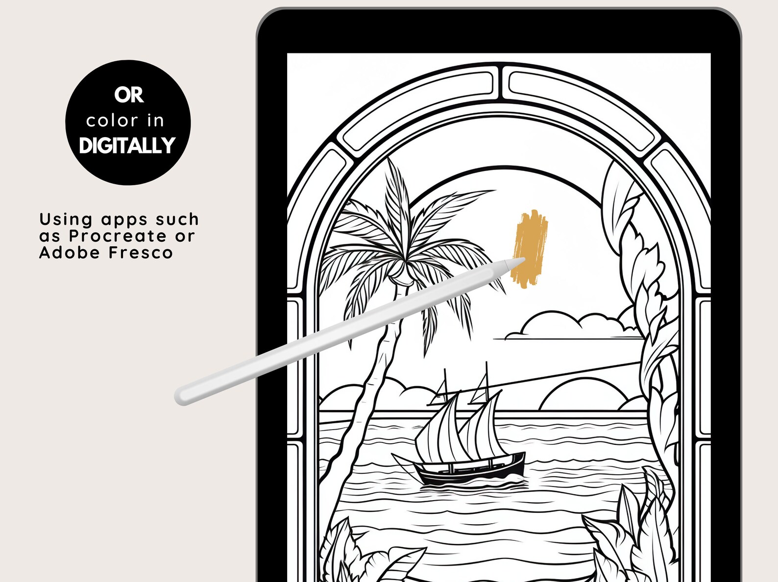 Summer Coloring Pages, Coastal View Through a Window, Seaside Adult ...