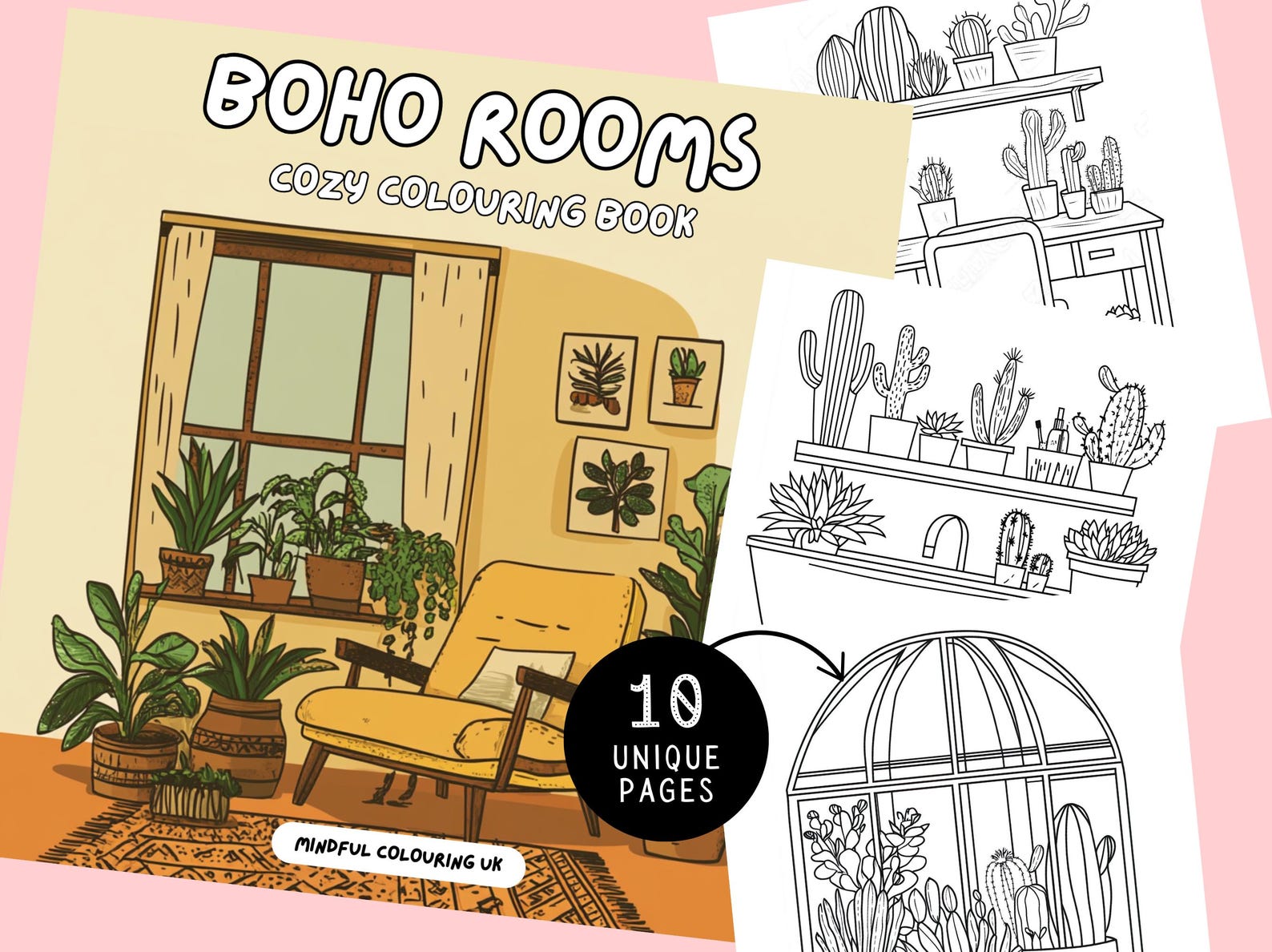 Cozy Room Coloring Pages, Pocket House Coloring Book for Adults, Boho ...