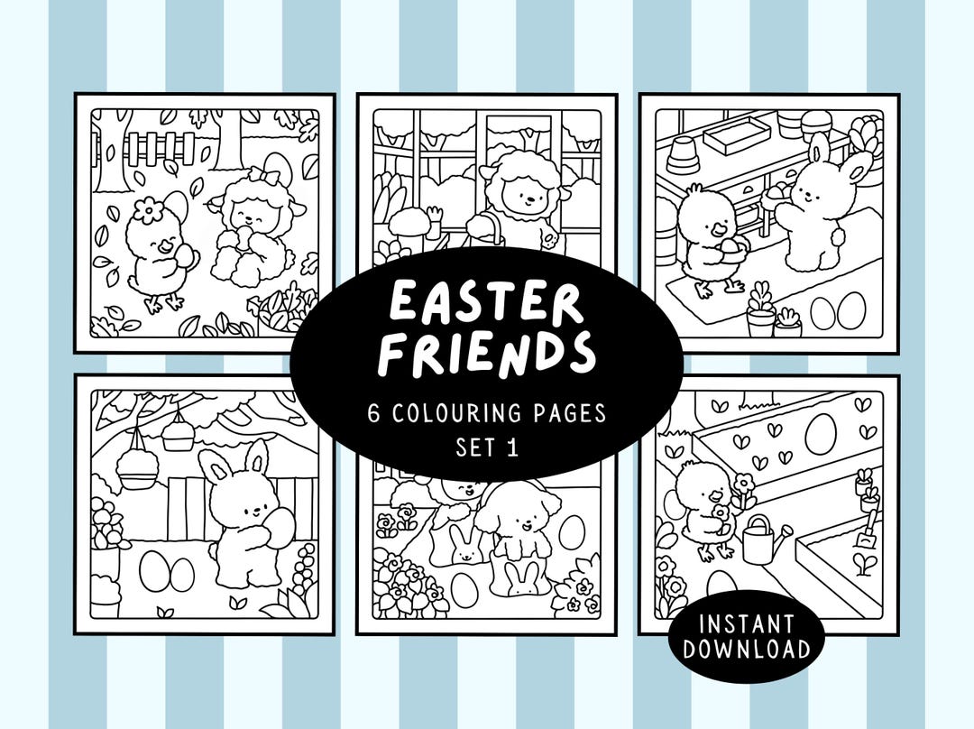 Kawaii Easter Coloring, Cute & Cozy Pages, Bold and Easy Spring Garden ...