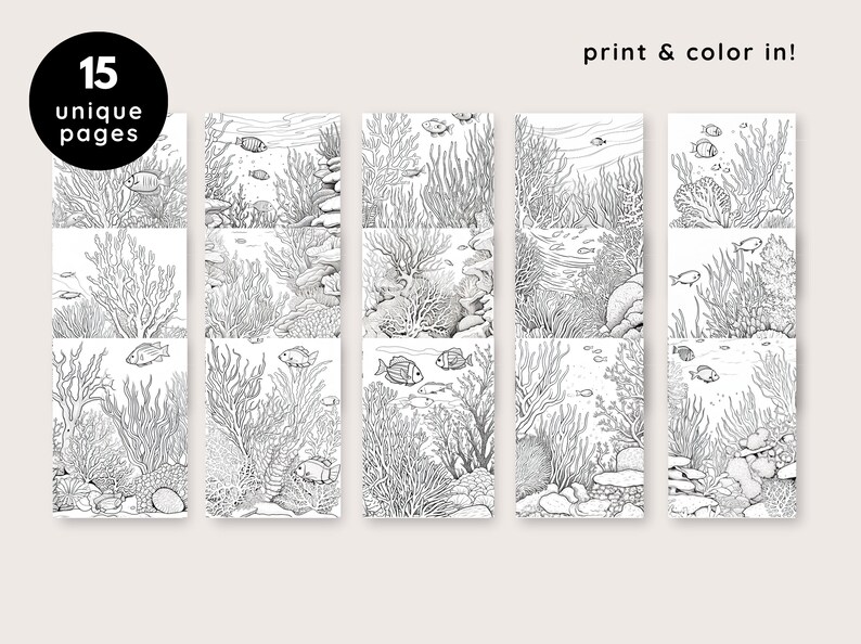 Coral Reef Coloring Page Adult Colouring Book, Beach Holiday Coloring ...