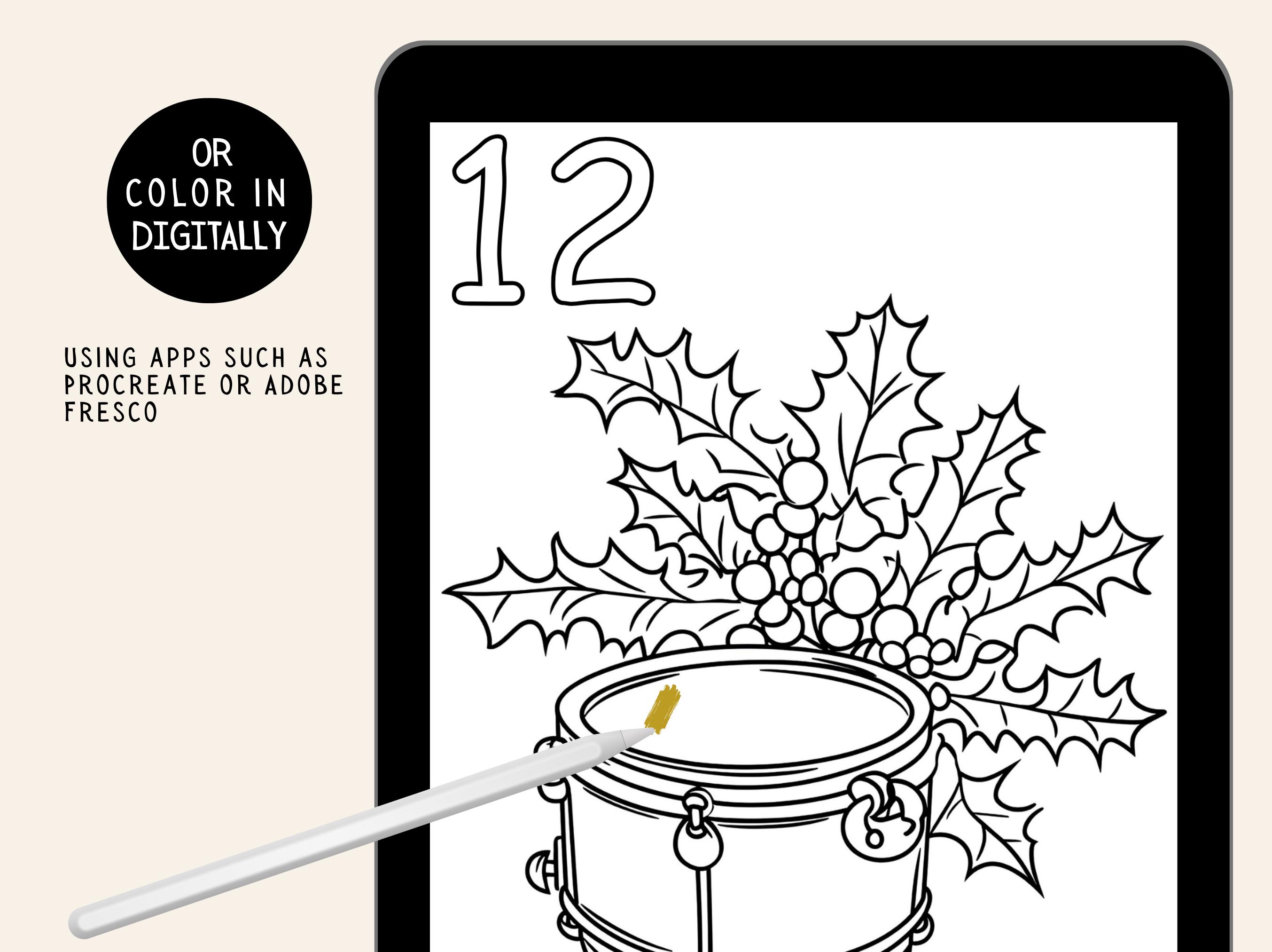 12 Days of Christmas Coloring Book, Printable Winter Coloring Pages for ...