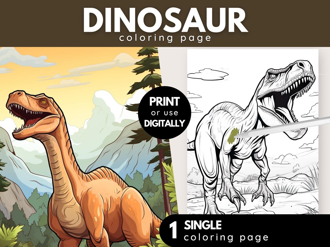 Digital Coloring Page Dinosaur, Single Sheet, T Rex Dino Coloring In ...