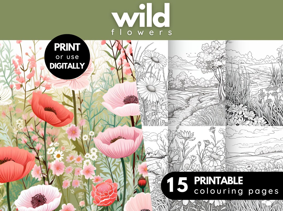 Wild Flowers Coloring Book Pages, Floral Coloring Book, Flower ...