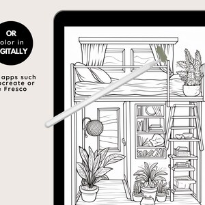 Pocket Room Coloring, Printable Activity Page for Adults, Boho Tiny ...