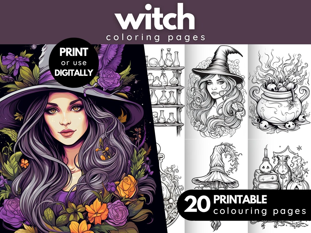 Adult Coloring Pages Witches, Witch Coloring Books, Relaxing Coloring ...