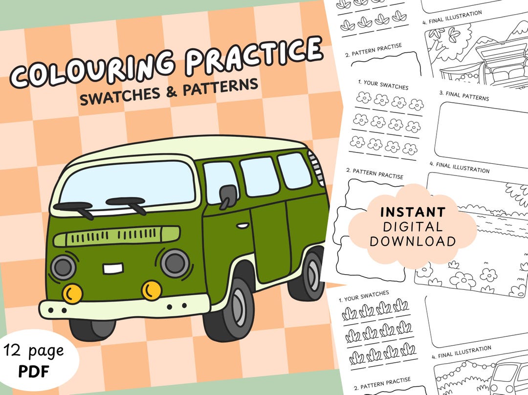 Cozy Coloring Practice Sheets, Color Palette Swatch Book, Cute Coloring ...