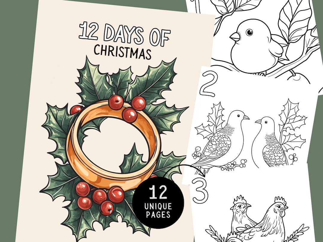12 Days of Christmas Coloring Book, Printable Winter Coloring Pages for ...