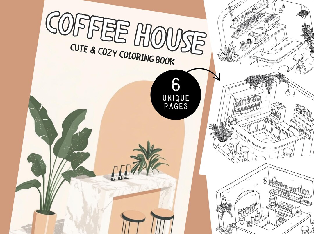 Adult Coloring Pages Coffee House, Cute Isometric Coffee Shop Coloring ...