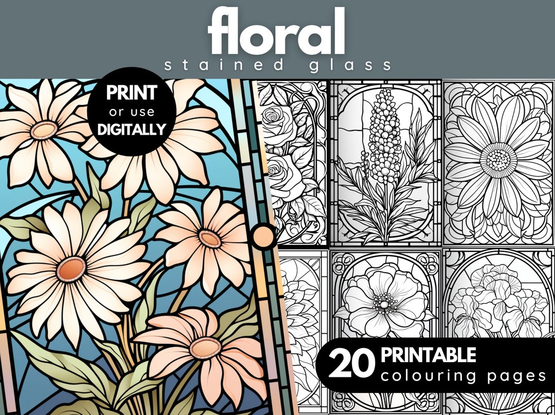 Stained Glass Coloring Book, Glass Flower Coloring Pages, Popular ...