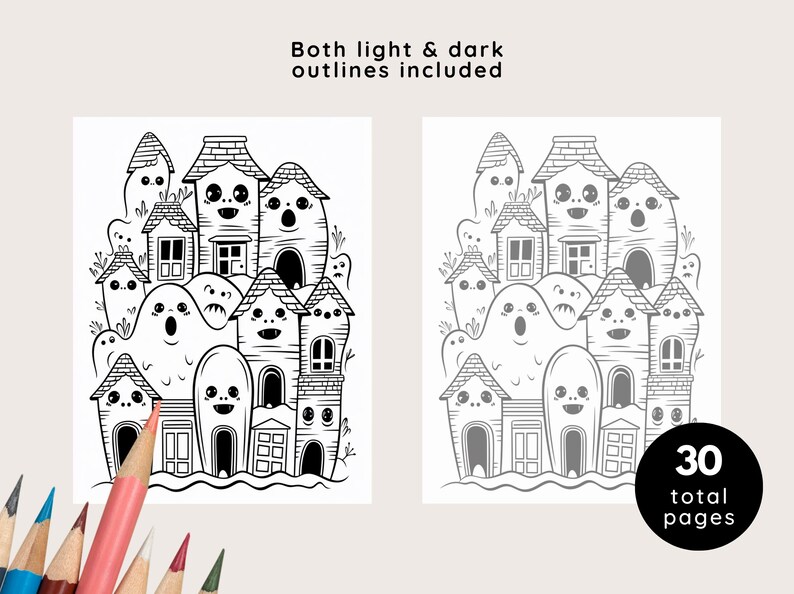 Digital Coloring Book Kawaii, Cute Ghost Coloring Sheets, Spooky ...