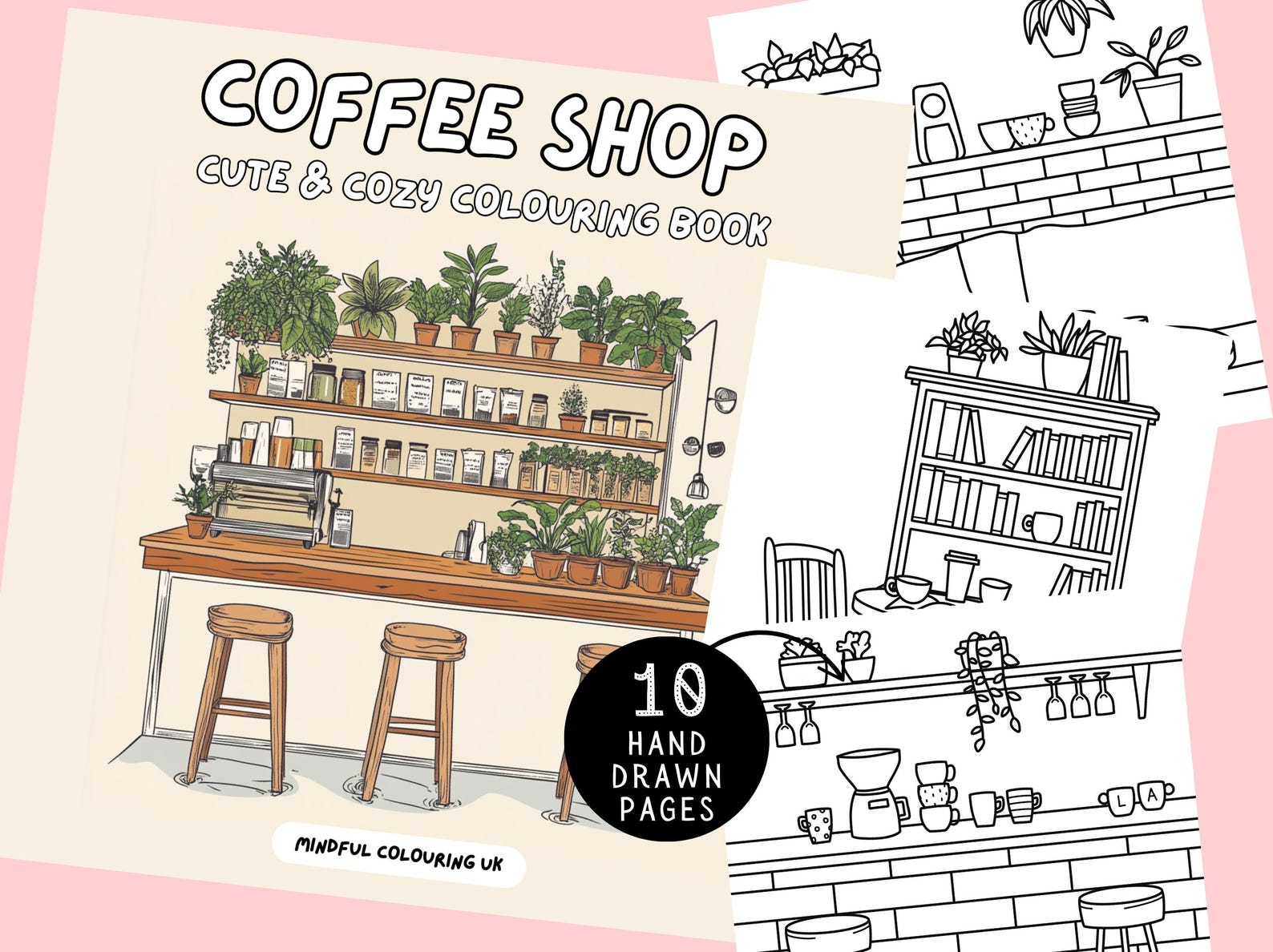 Adult Coloring Pages Coffee House, Cute Coffee Shop Coloring Book, Cozy ...