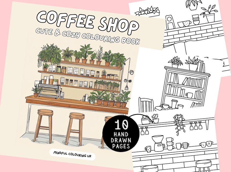 Adult Coloring Pages Coffee House, Cute Coffee Shop Coloring Book, Cozy ...