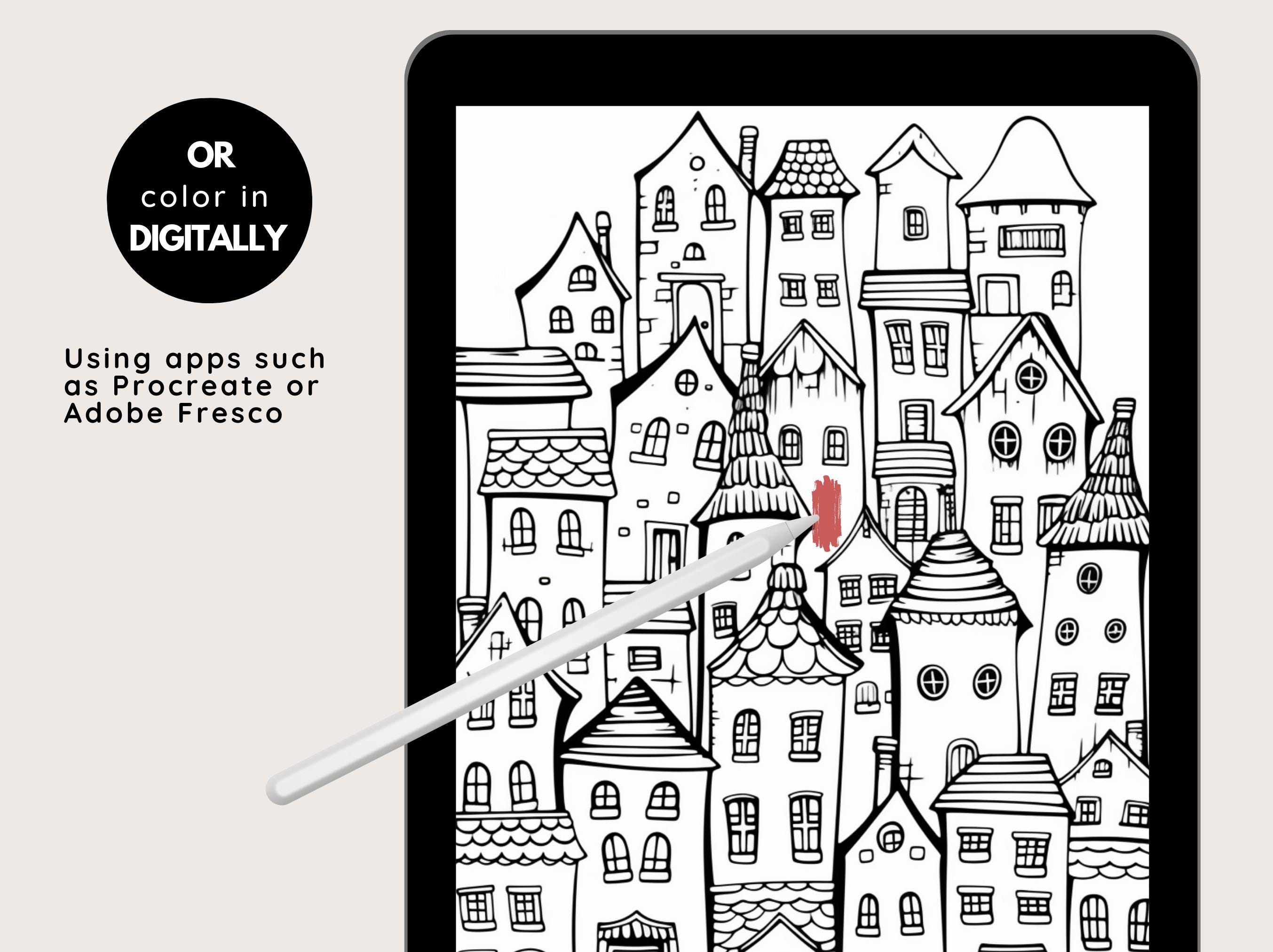 Houses Coloring Pages, Doodle Pocket House Coloring Book for Adults ...