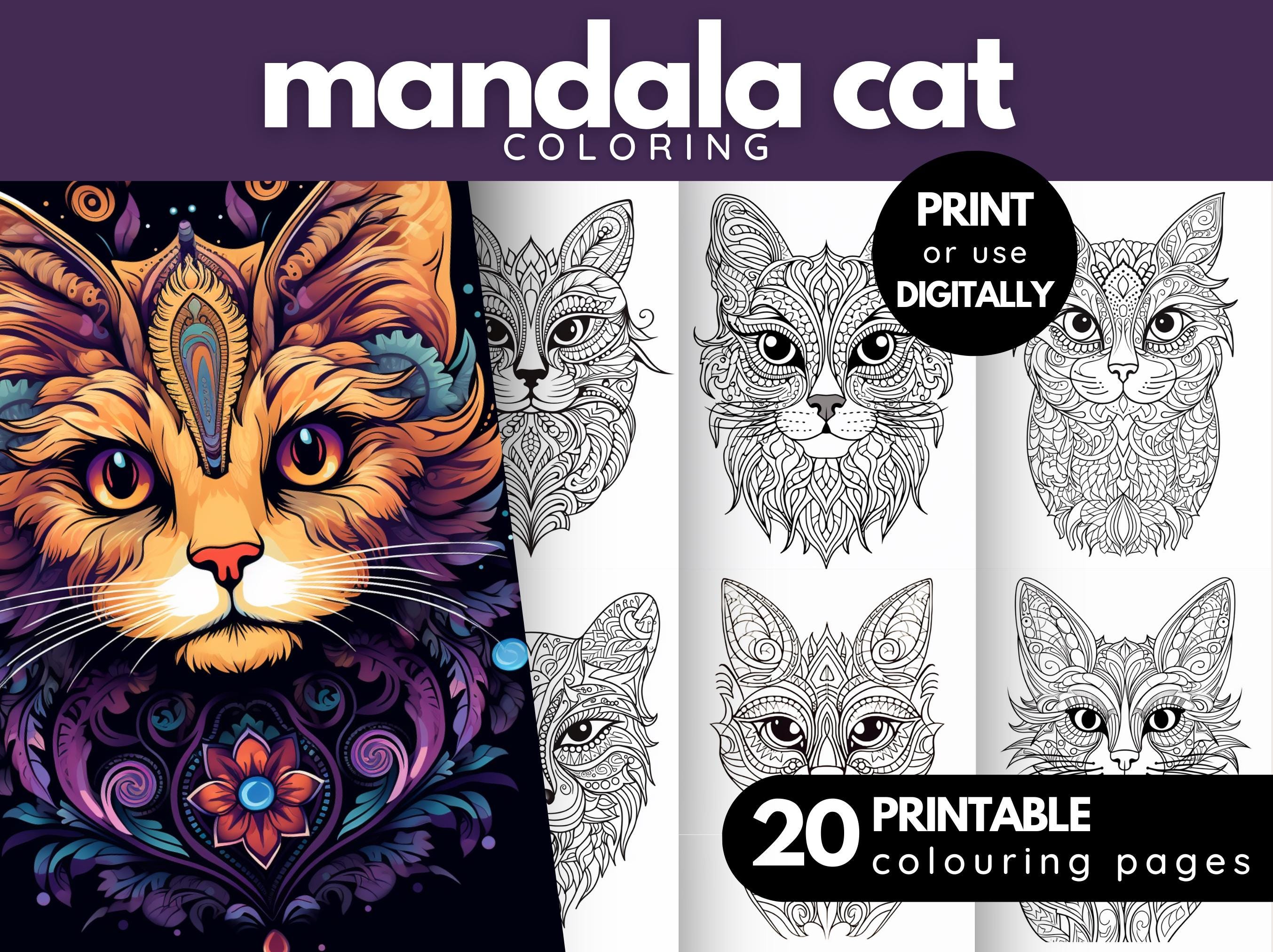 Mandala Cat Coloring, Printable Stress Relief Patterns, Cute Kitten ...
