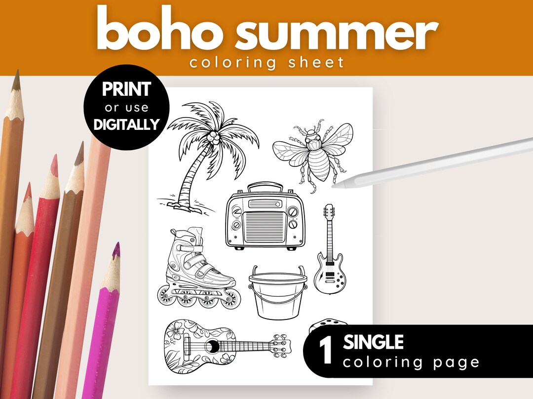 Summer Coloring Sheet Adult, Mini Single Page Coloring, Boho Colouring ...
