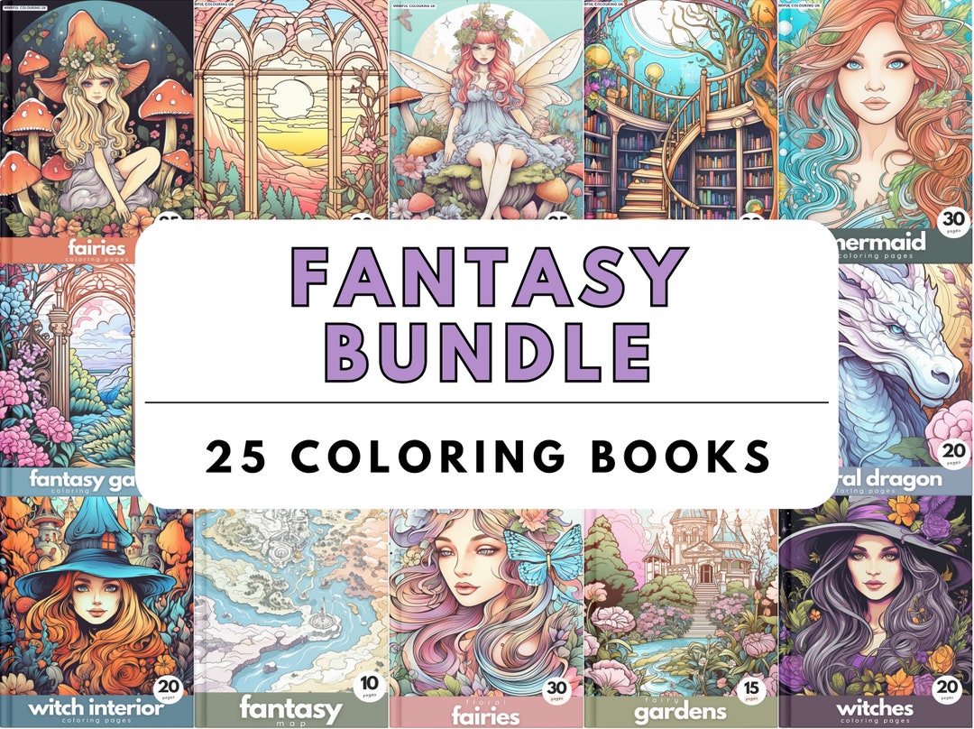 Mega Bundle Coloring Book, Adult Fantasy Coloring Pages, Magic Sheets ...
