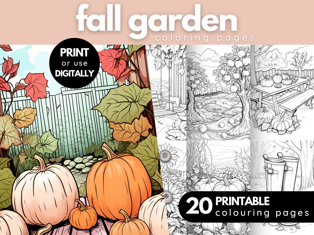 Fall Coloring Pages, in the Garden Coloring Book for Adults, Autumn ...
