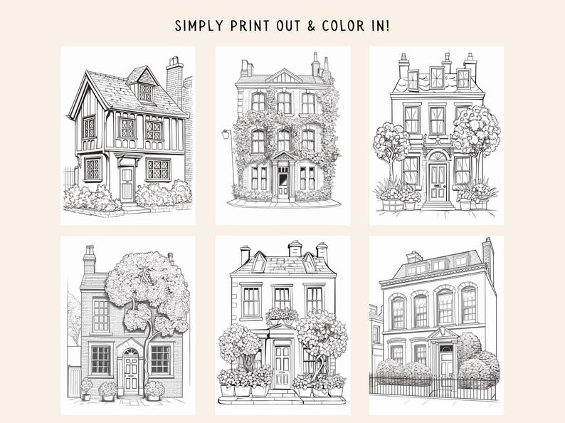 Adult Coloring Pages Houses, 20 Floral House Coloring Sheets, Bricky ...