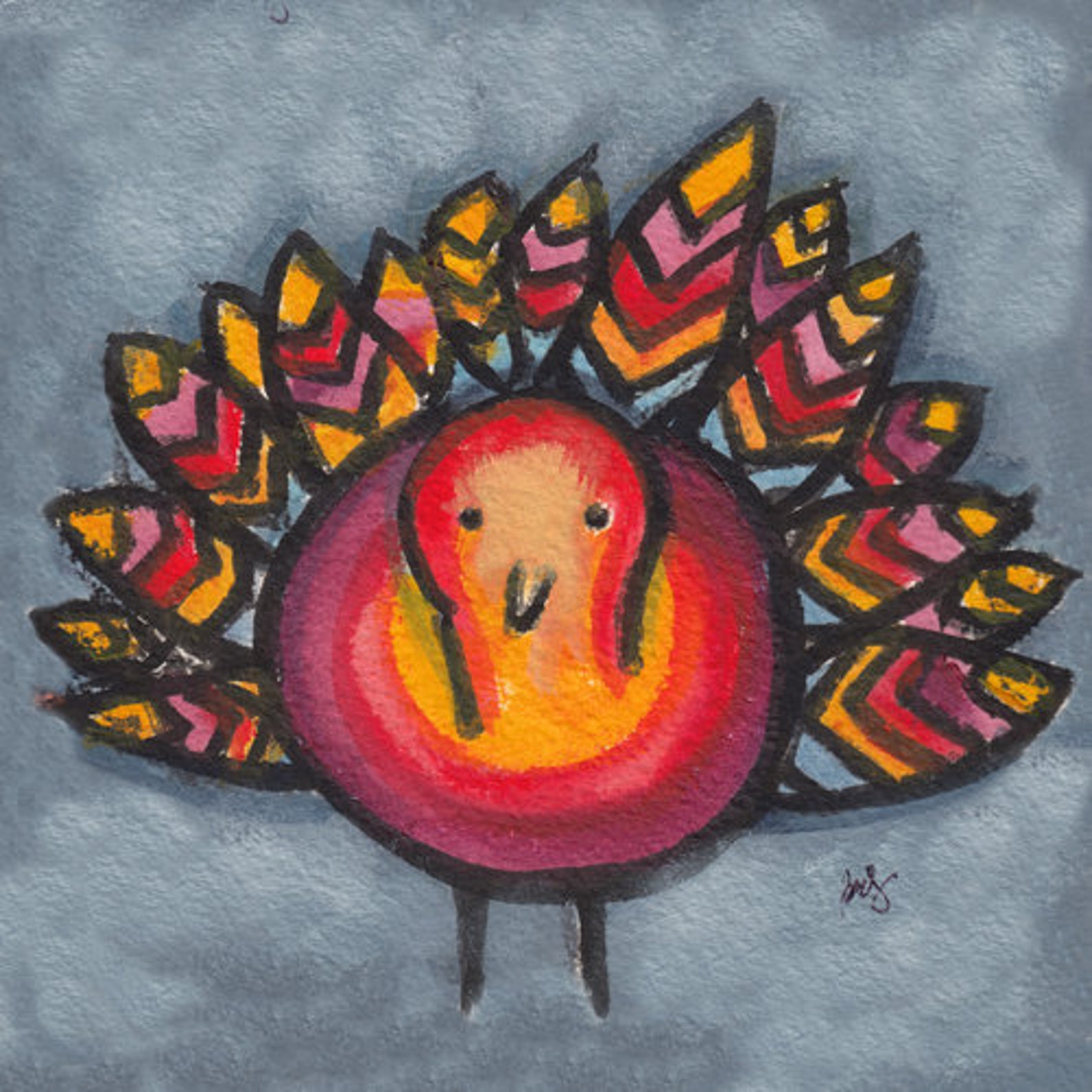 Colorful Turkey Painting, Whimsical Turkey Illustration, Fun Colorful ...