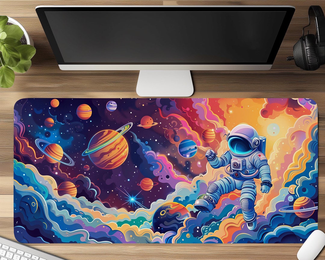 Interstellar Adventure XL Mouse Pad Custom Blue Orange Astronaut ...