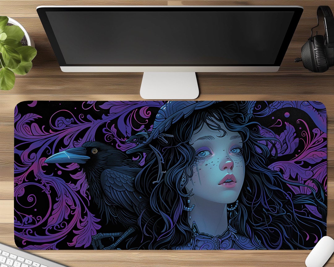 Gothic Anime Vampire Girl XL Mouse Pad Custom Purple Desk Mat, Mystical ...