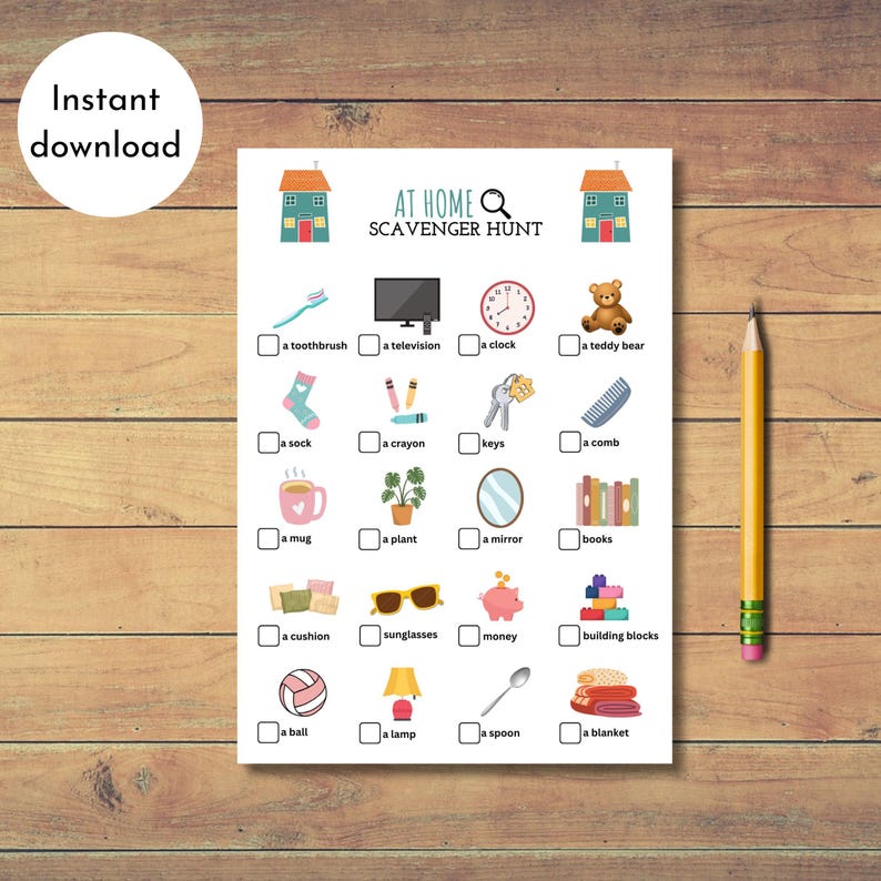 Kids' Indoor Scavenger Hunt: Around the House Game (PDF Download A4/US ...