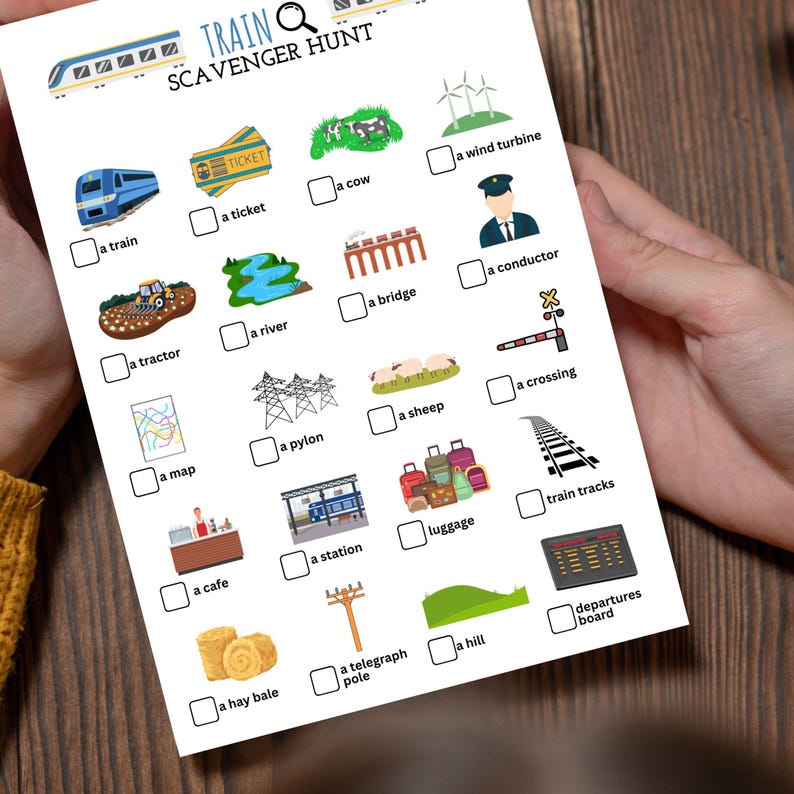 TRAIN SCAVENGER HUNT Kids Printable Train Trip Scavenger Hunt Kids ...