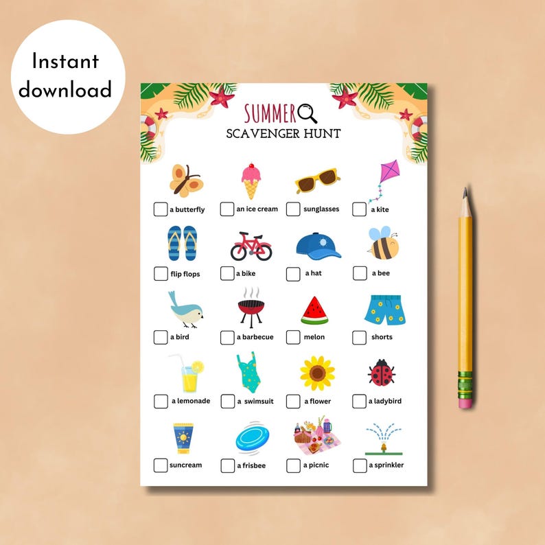 Summer Scavenger Hunt for Kids: Outdoor Printable Game (instant ...