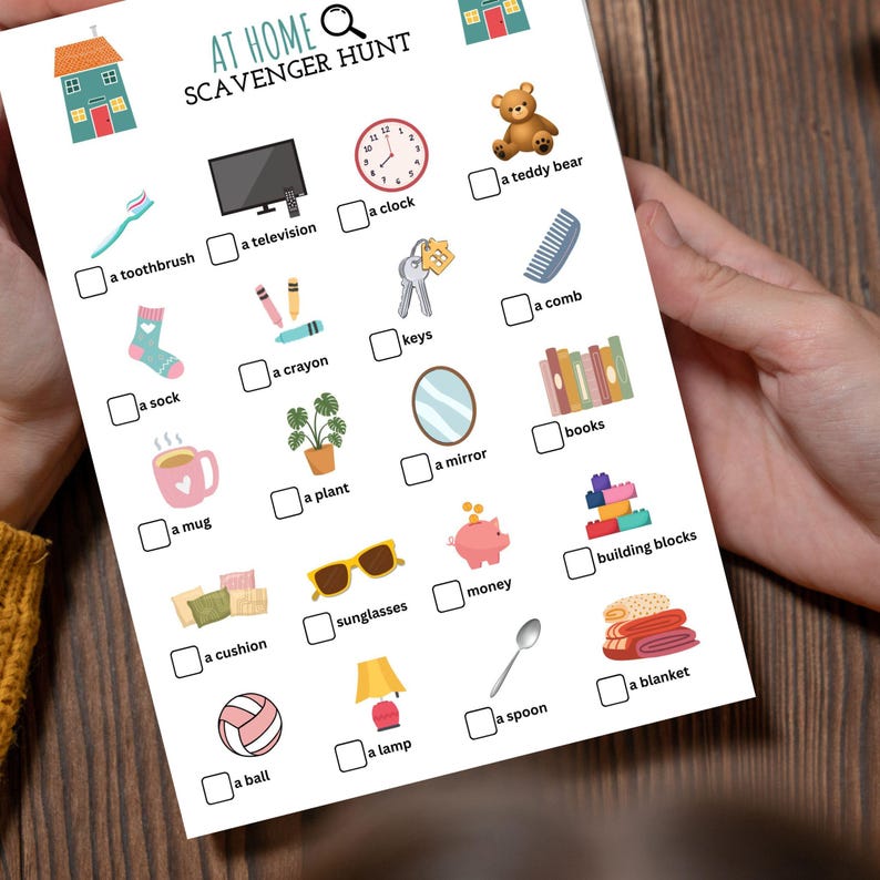 Kids' Indoor Scavenger Hunt: Around the House Game (PDF Download A4/US ...