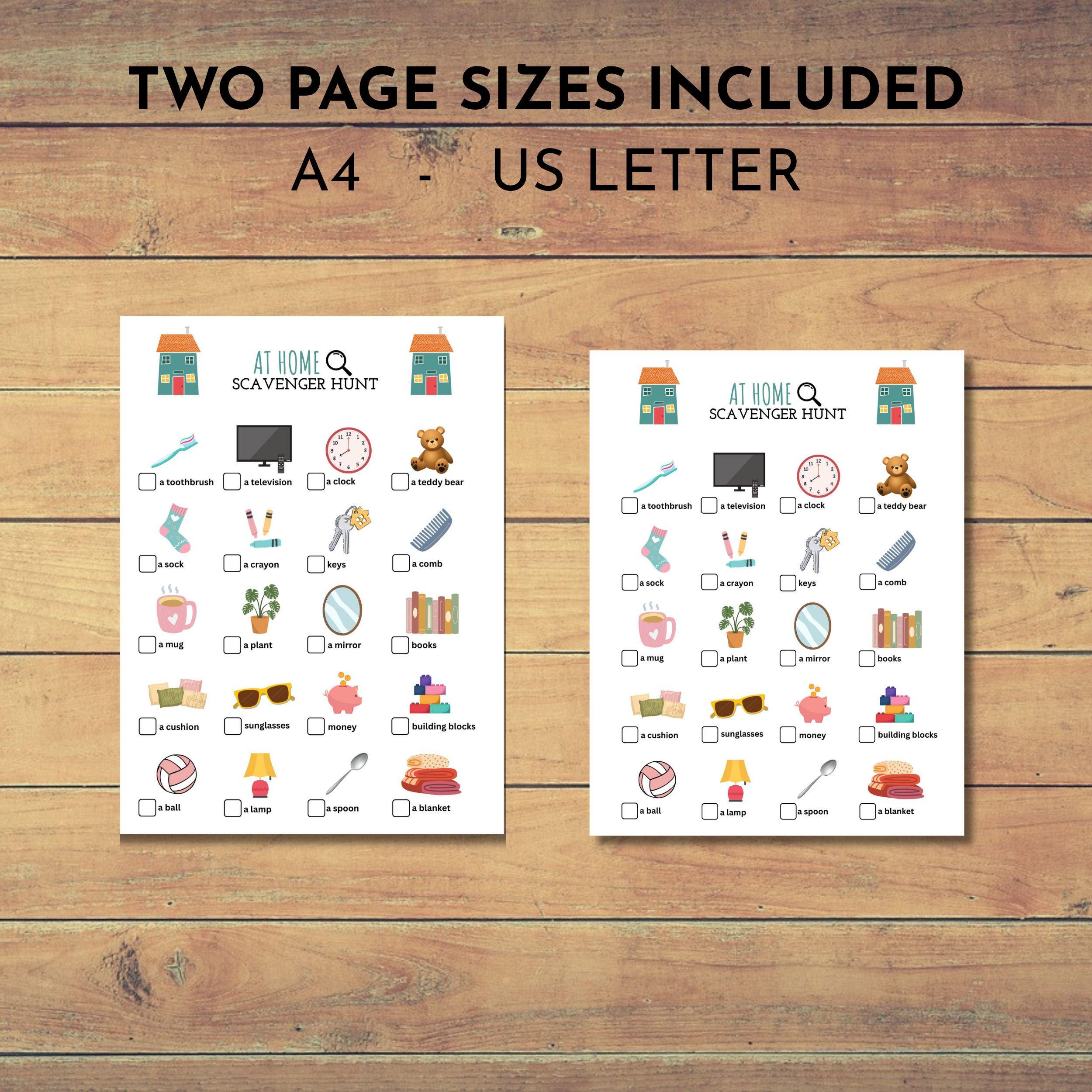 Kids' Indoor Scavenger Hunt: Around the House Game (PDF Download A4/US ...