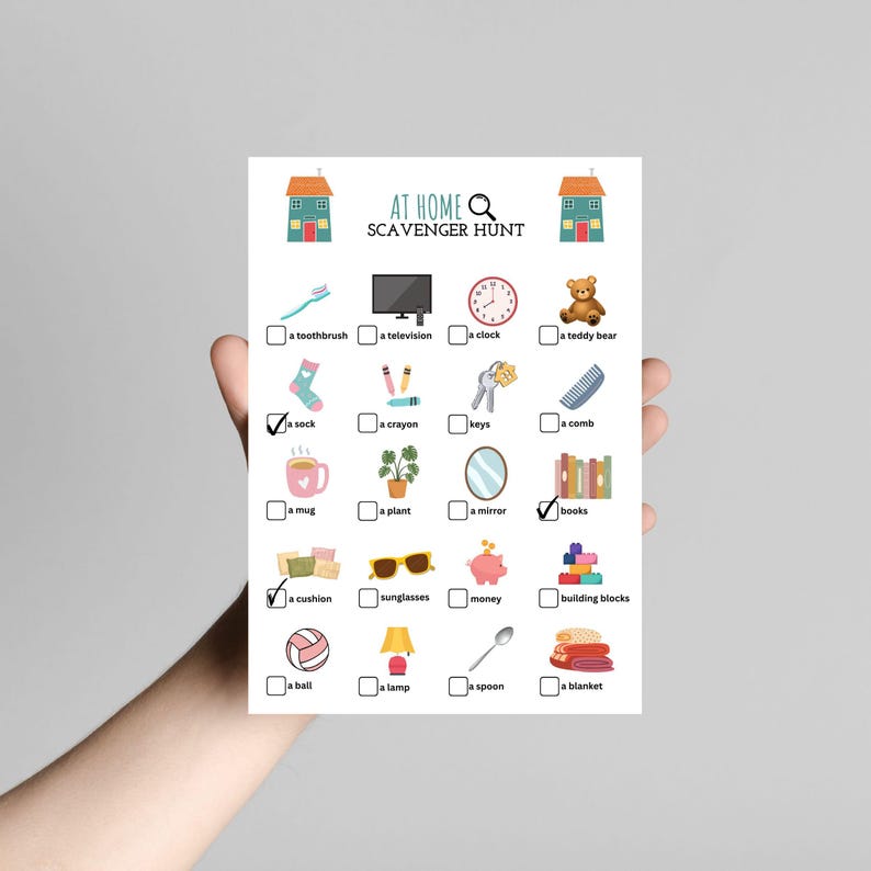 Kids' Indoor Scavenger Hunt: Around the House Game (PDF Download A4/US ...