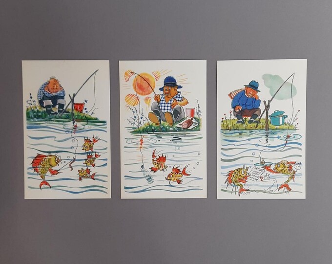 Vintage FISHING Post Card Funny Fish Story Man Woman Pier Postcard Fun ...
