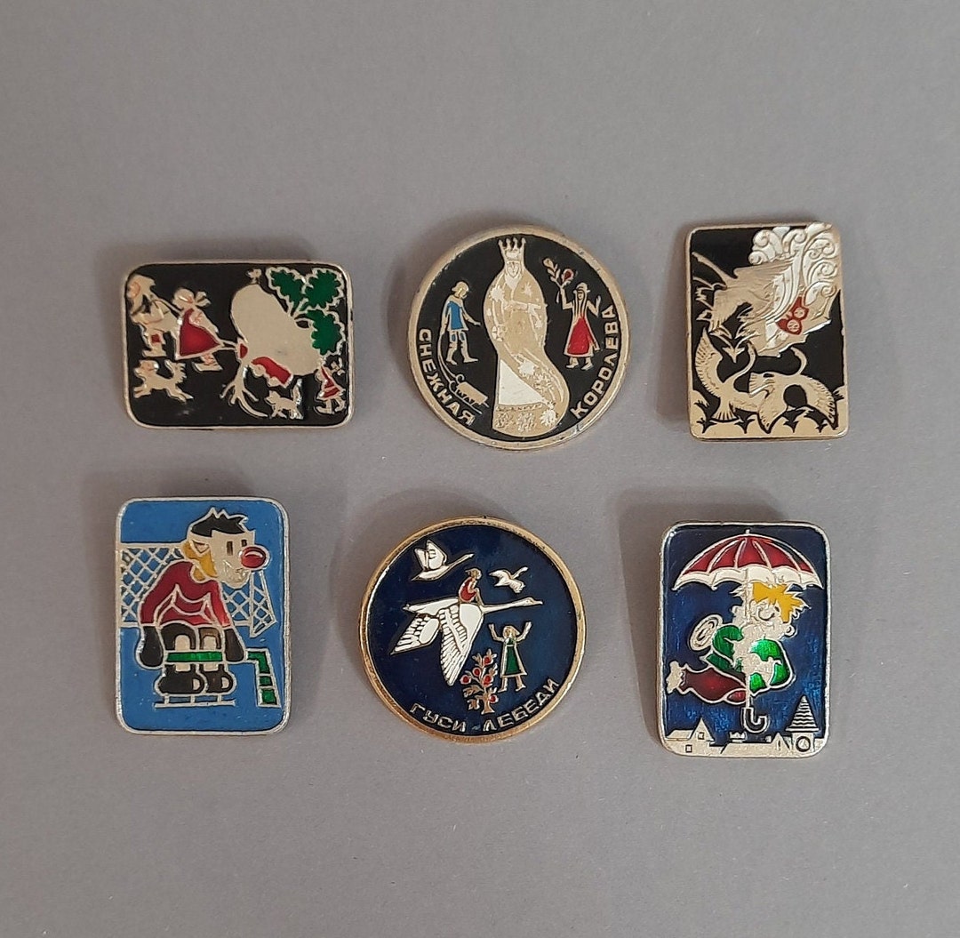 Vintage Badges Cartoon Characters, Fairy Tale Heroes, Soviet Children's ...