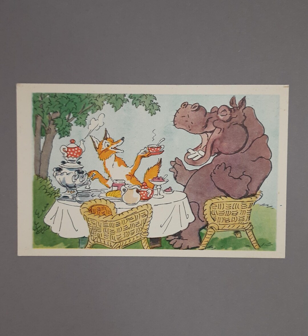 Vintage Postcard Fairy Tale, Tea Party, Fox, Behemoth, Children's ...