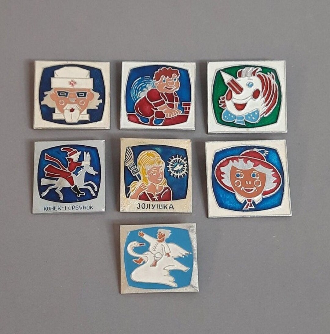 Vintage Badges Cartoon Characters, Fairy Tale Heroes, Soviet Children's ...