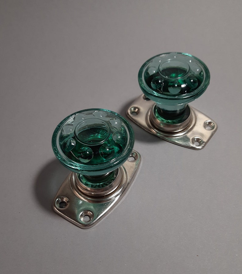 Vintage Round Green Glass Door Handles, Set of 2 Glass Door Knobs, Soviet Door Handles, Vintage ...