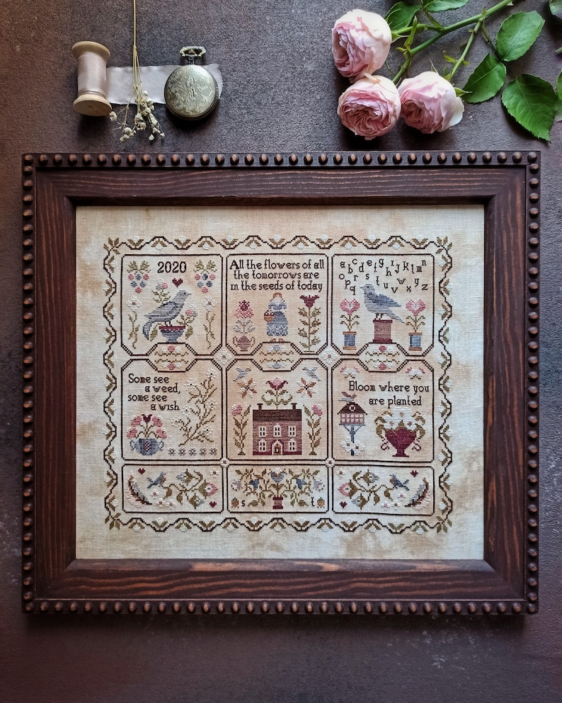 Always Flowers Sampler - Primitive Cross Stitch Pattern PDF by Stitches ...